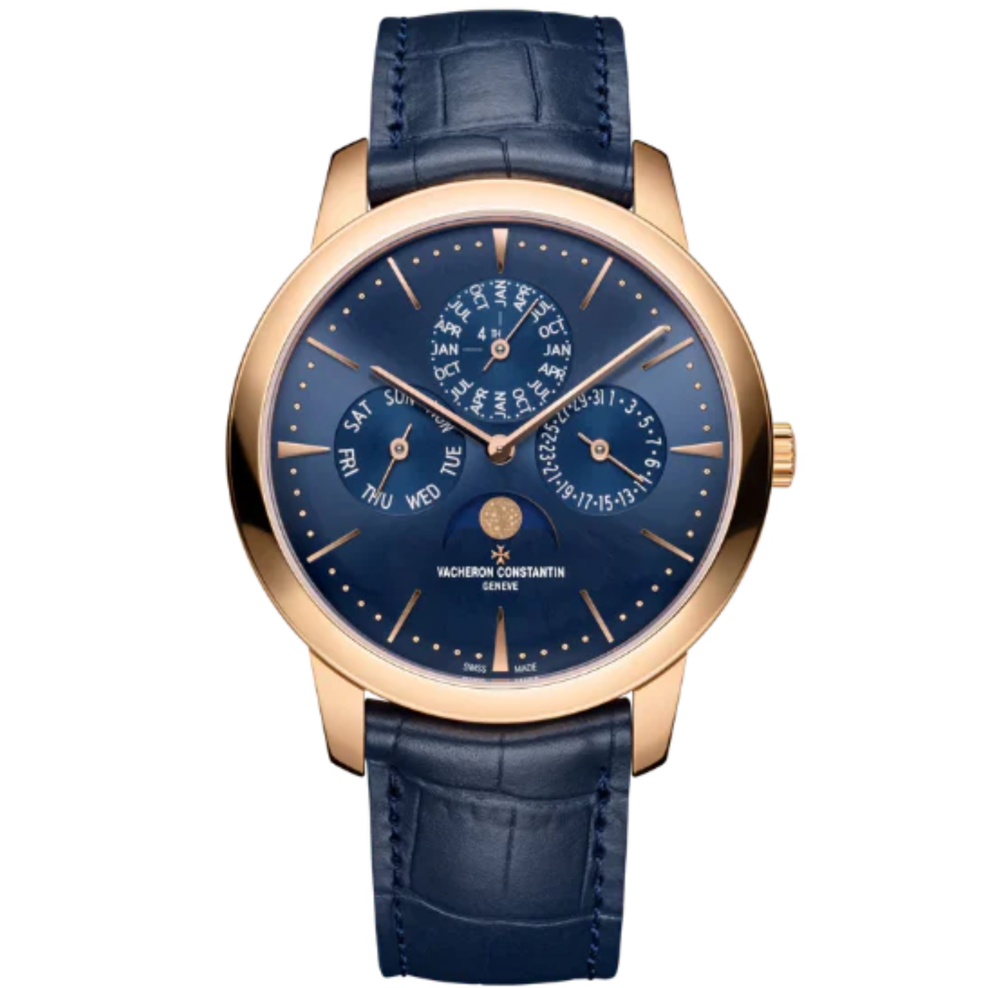PATRIMONY PERPETUAL CALENDAR ULTRA-THIN 41 MM PINK GOLD WITH BLUE BRAS ...