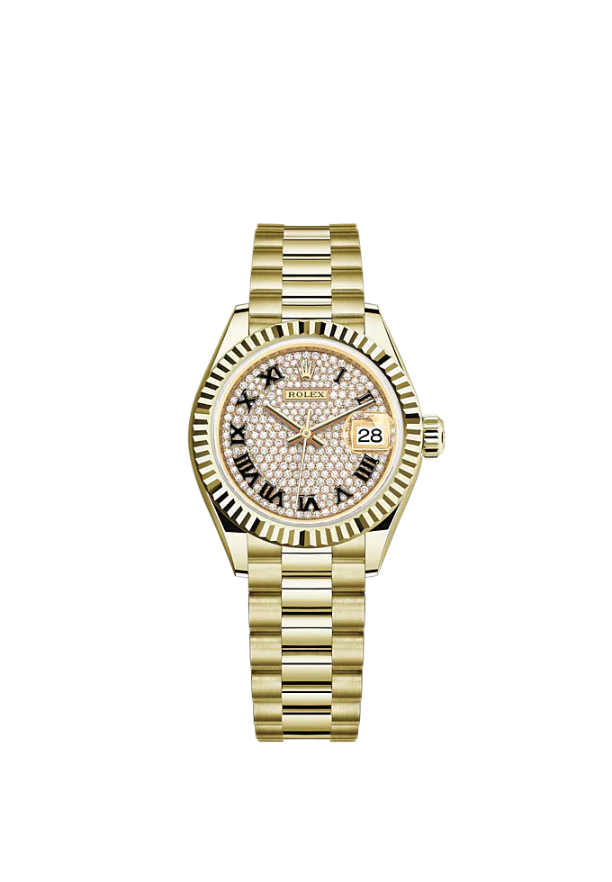 Lady-DateJust 28mm President Bracelet and 18 KT Yellow Gold with Diamo ...